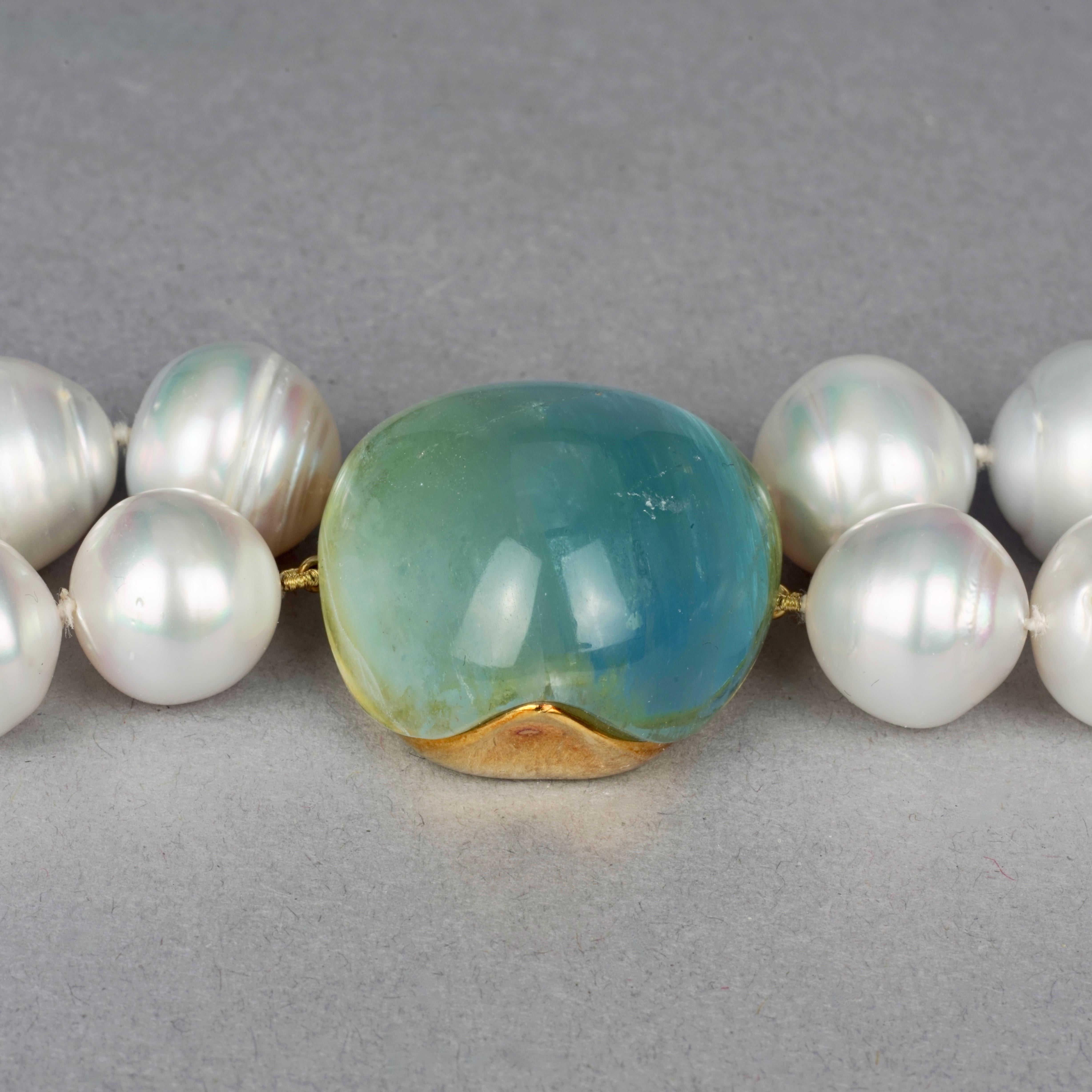 Vintage NICHOLAS VARNEY Green Beryl Gemstone Two Strand Baroque Pearl ...