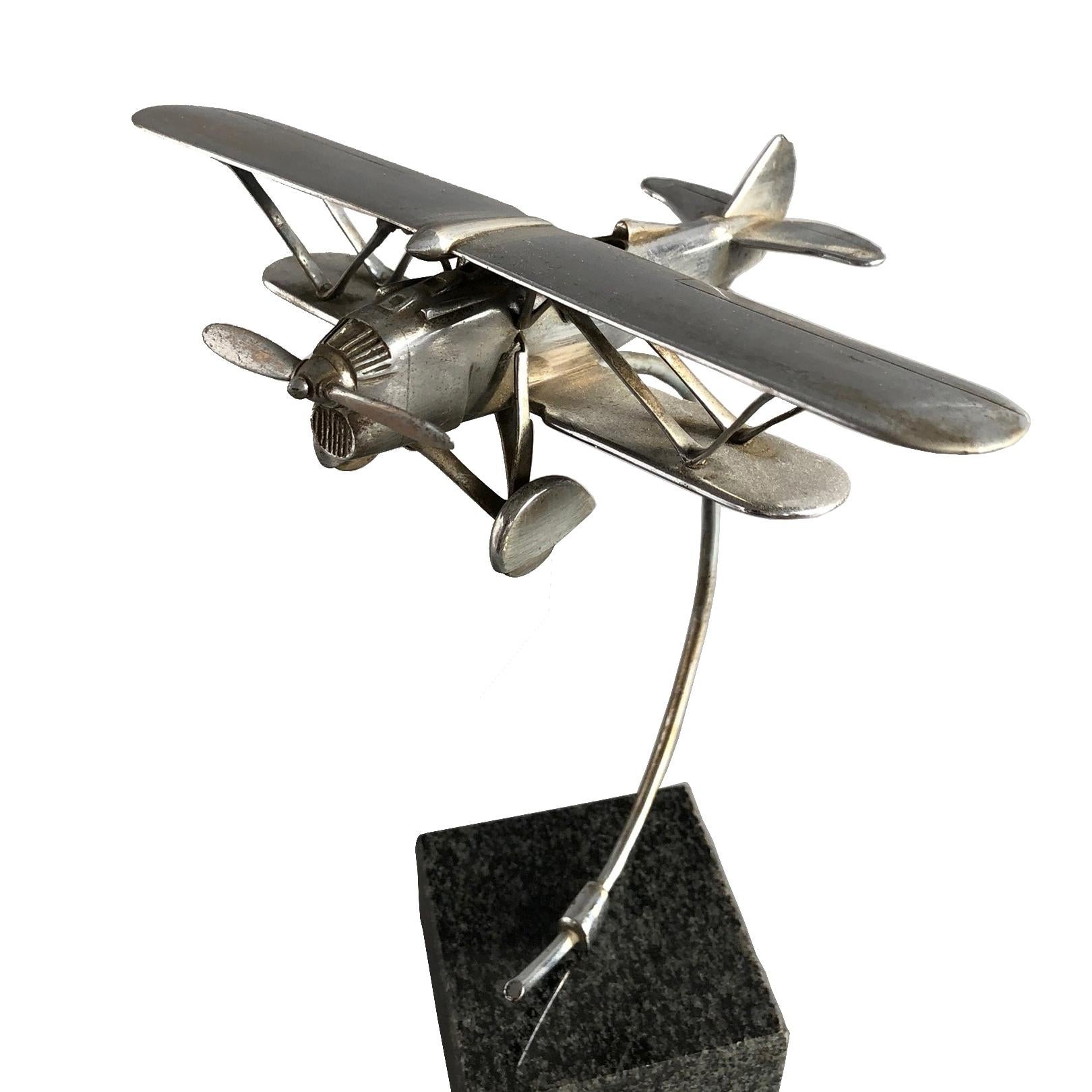 Vintage Nickel-Plated Brass Biplane Model, 1930s For Sale at 1stDibs