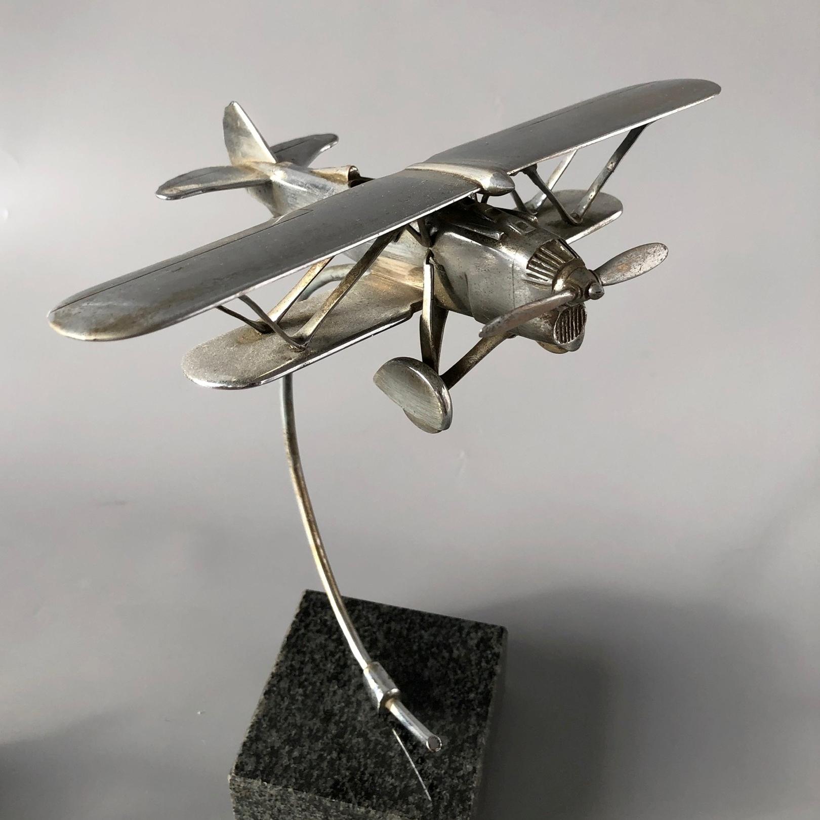 Vintage Nickel-Plated Brass Biplane Model, 1930s For Sale at 1stDibs