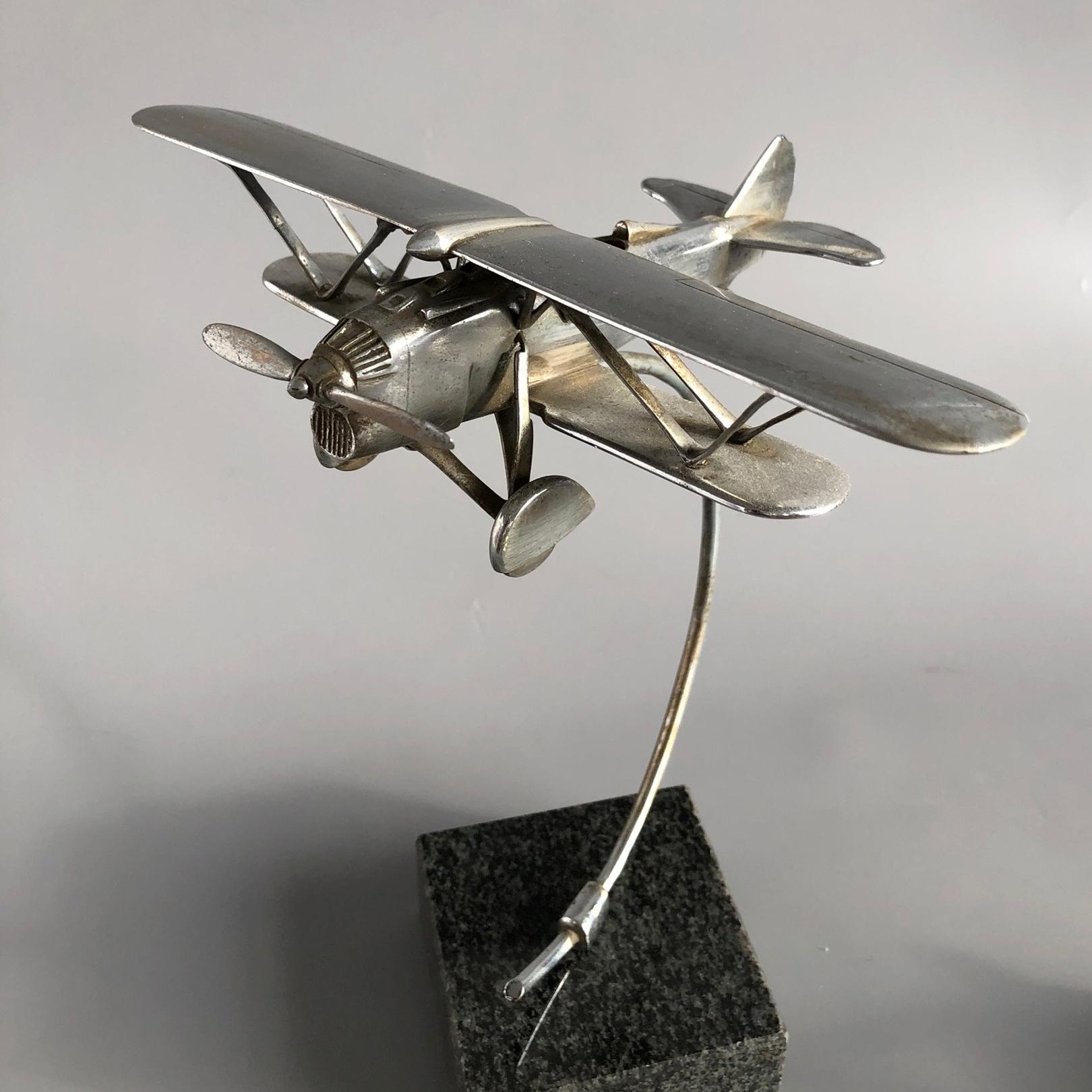 Vintage Nickel-Plated Brass Biplane Model, 1930s For Sale at 1stDibs