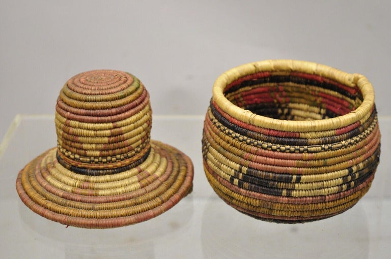 Vintage Nigerian African Tribal Hausa Woven Orange Basket with Dome Lid ...