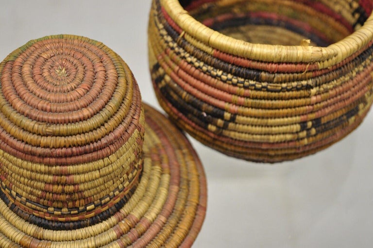 Vintage Nigerian African Tribal Hausa Woven Orange Basket with Dome Lid ...