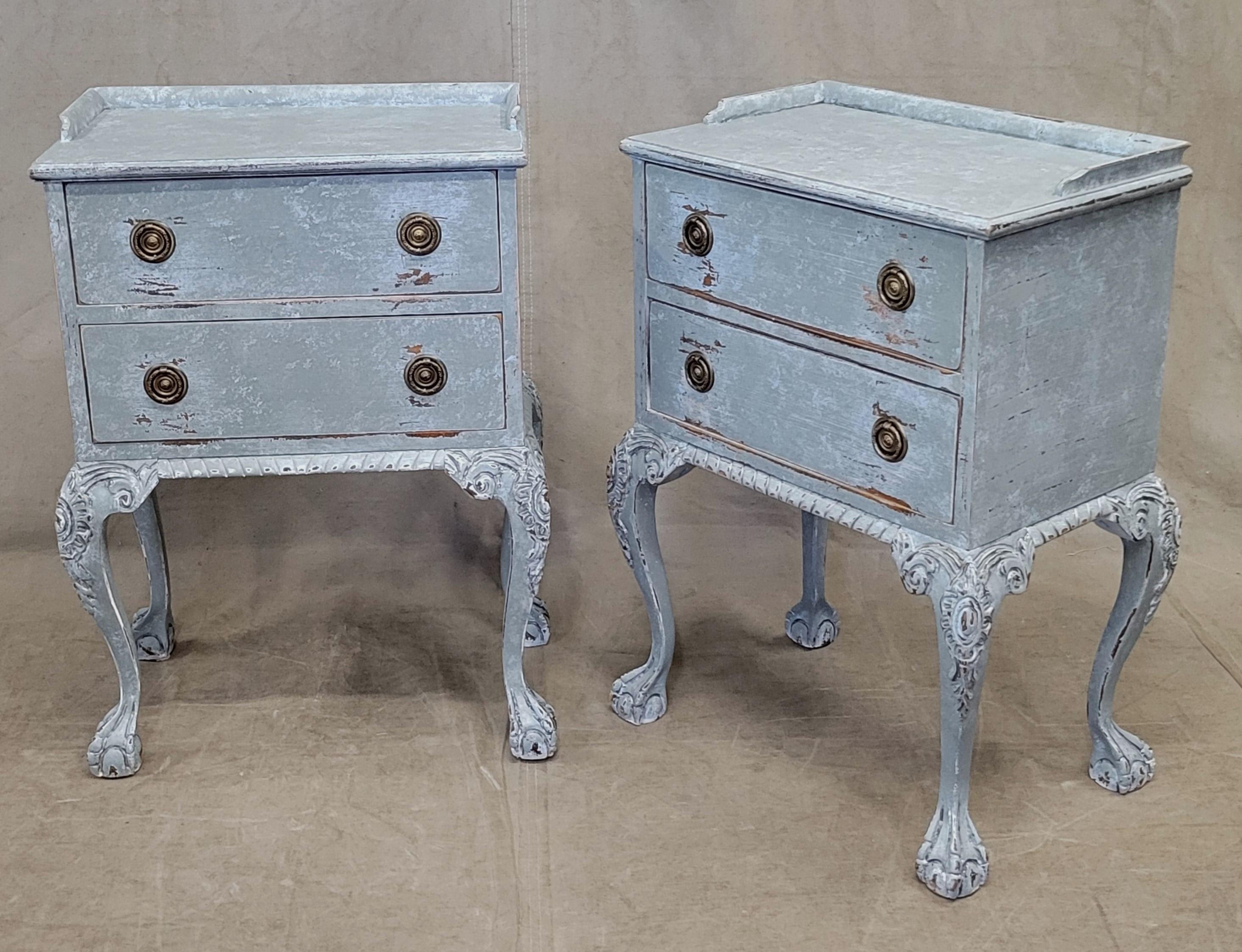 Vintage Nightstands With BlueGray Distressed Paint and Chippendale Legs ...