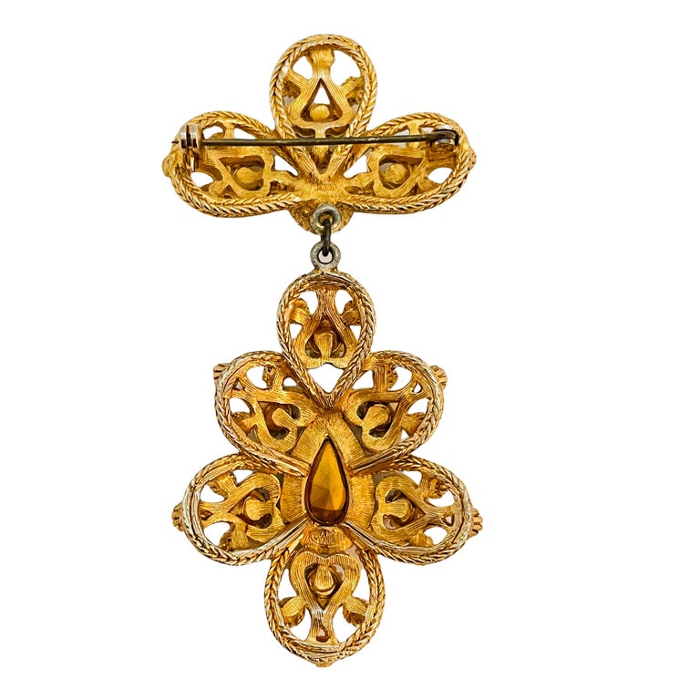 Vintage NINA RICCI gold faux emerald pearl turquoise dangle designer ...