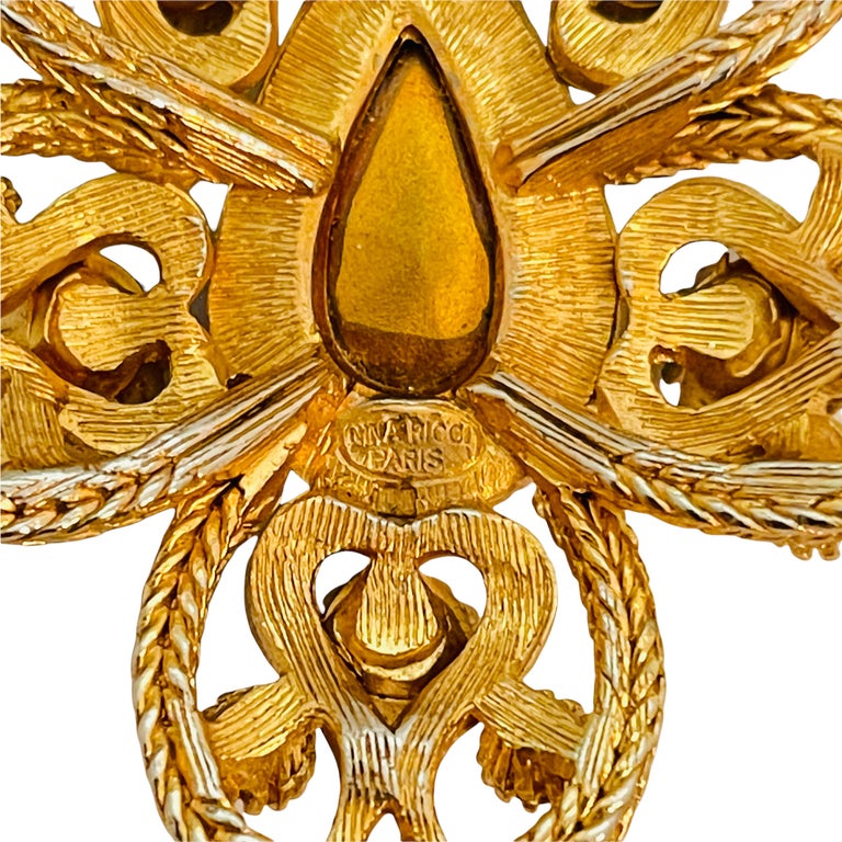 Vintage NINA RICCI gold faux emerald pearl turquoise dangle designer ...