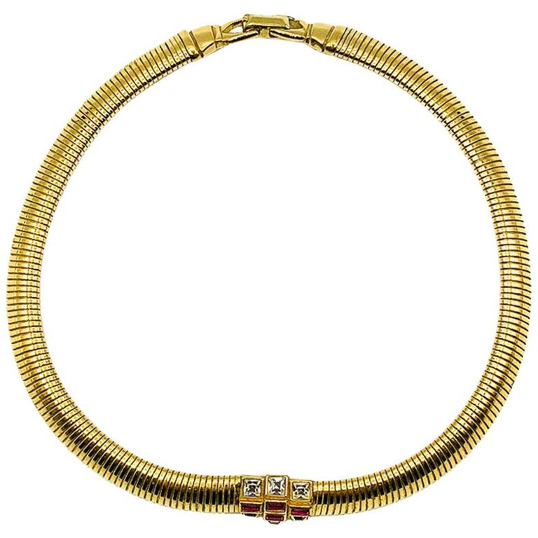 Vintage Nina Ricci Gold and Ruby Crystal Omega Collar 1980s For Sale at ...