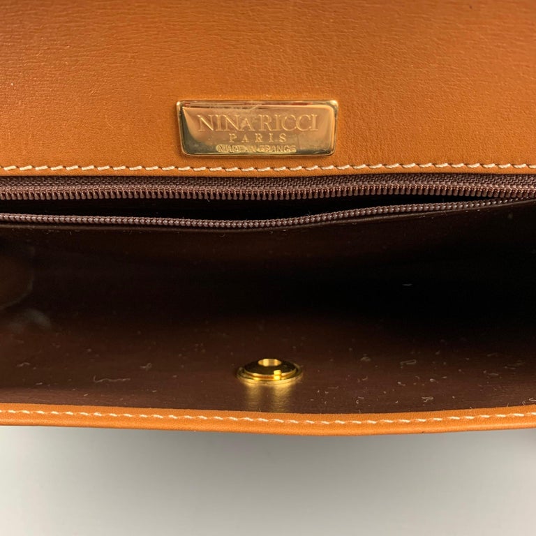 Vintage NINA RICCI Tan and Gold Contrast Stitch Leather Clutch Handbag ...