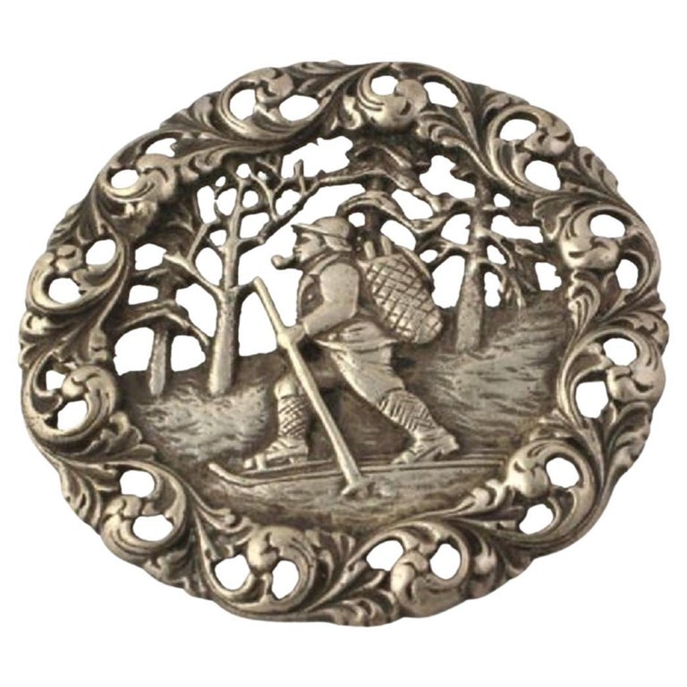 Vintage Norwegian-Norway Silver Brooch Pin, 830S Skier Antique Norsk M√ ...