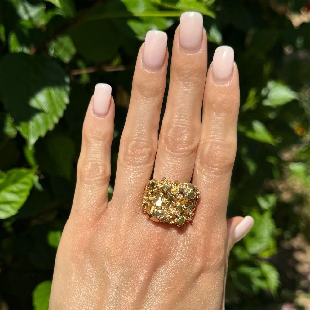 Vintage Nugget Polished Gold Wide Band Statement Ring For Sale at 1stDibs