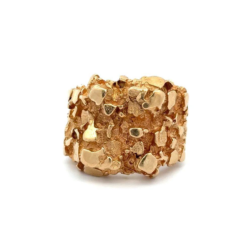 Vintage Nugget Polished Gold Wide Band Statement Ring For Sale at 1stDibs