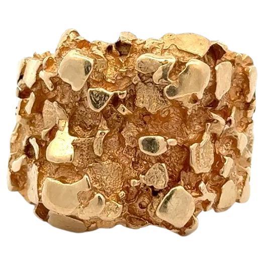 Vintage Nugget Polished Gold Wide Band Statement Ring For Sale at 1stDibs