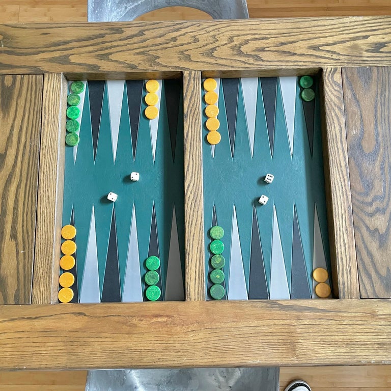 Vintage Oak and Leather Backgammon Table For Sale at 1stDibs