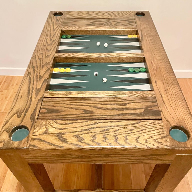 Vintage Oak and Leather Backgammon Table For Sale at 1stDibs
