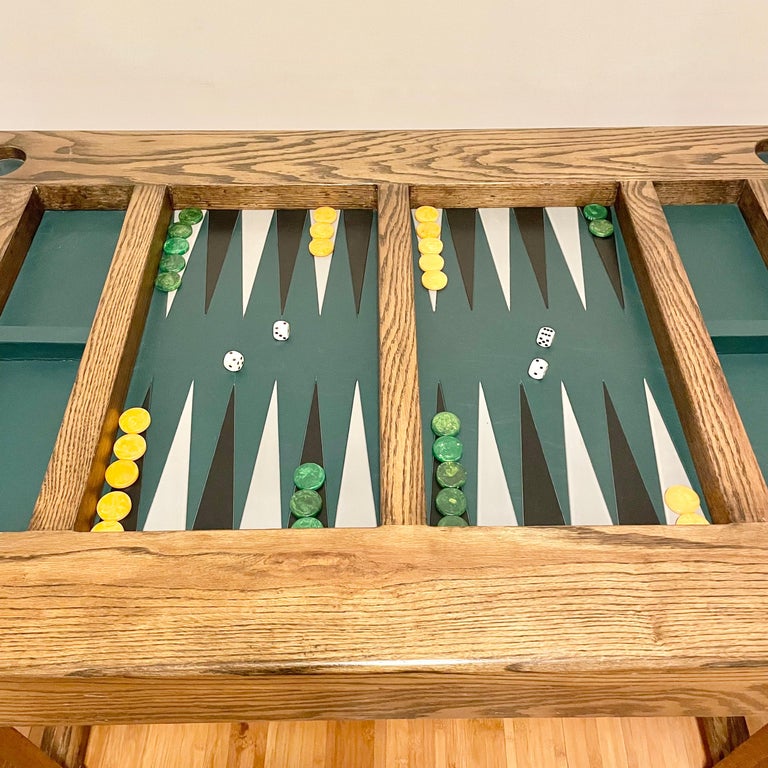 Vintage Oak and Leather Backgammon Table For Sale at 1stDibs