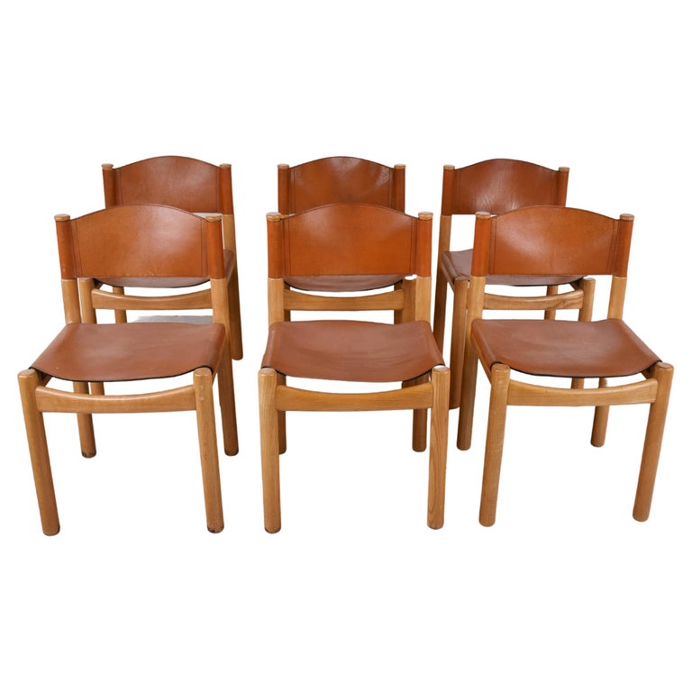 Vintage Oak and Leather Dining Chairs, 1960s For Sale at 1stDibs