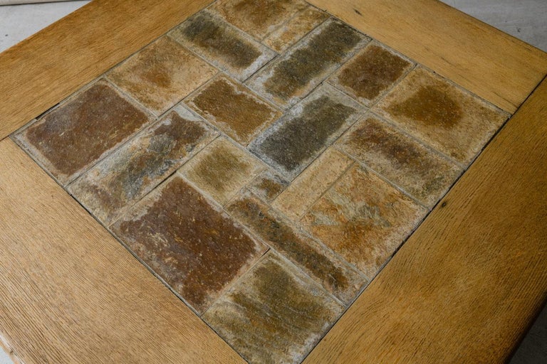 Vintage Oak and Slate Tile Coffee Table From France, Circa 1970 at 1stDibs