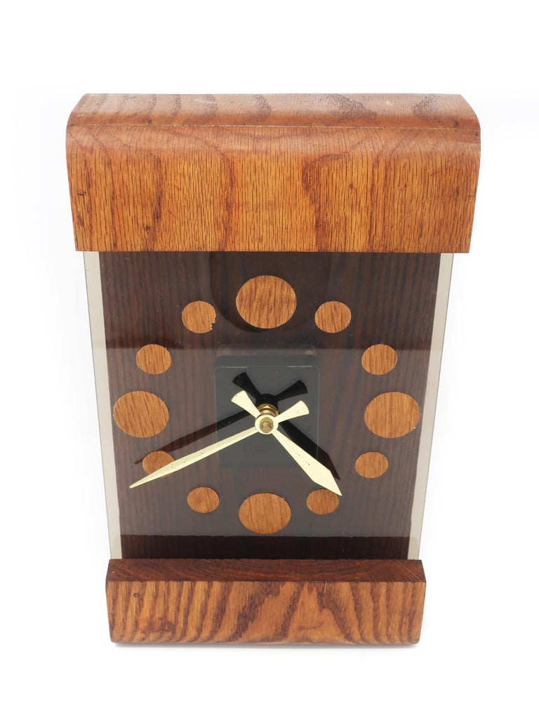 Vintage Oak and Smoked Acrylic Mod Wall Clock at 1stDibs
