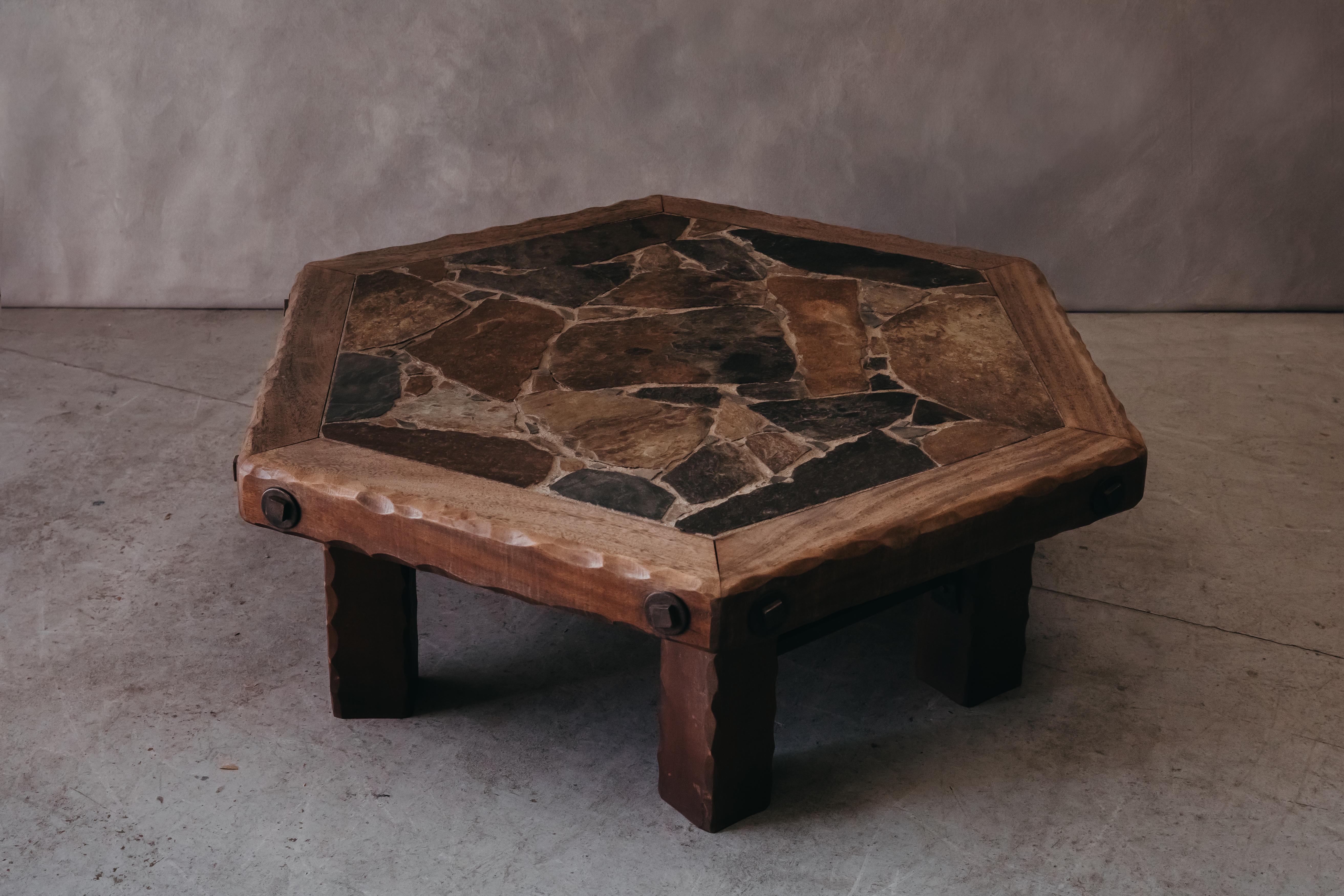 Vintage Oak and Stone Coffee Table from France, circa 1970 For Sale at ...