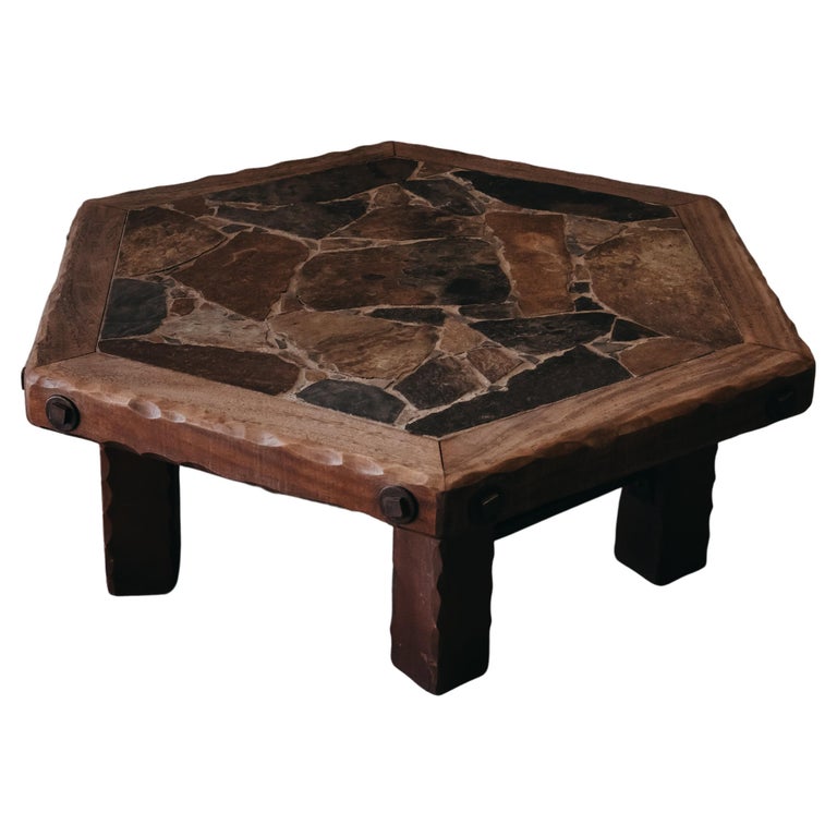Vintage Oak And Stone Coffee Table From France, Circa 1970 For Sale at ...