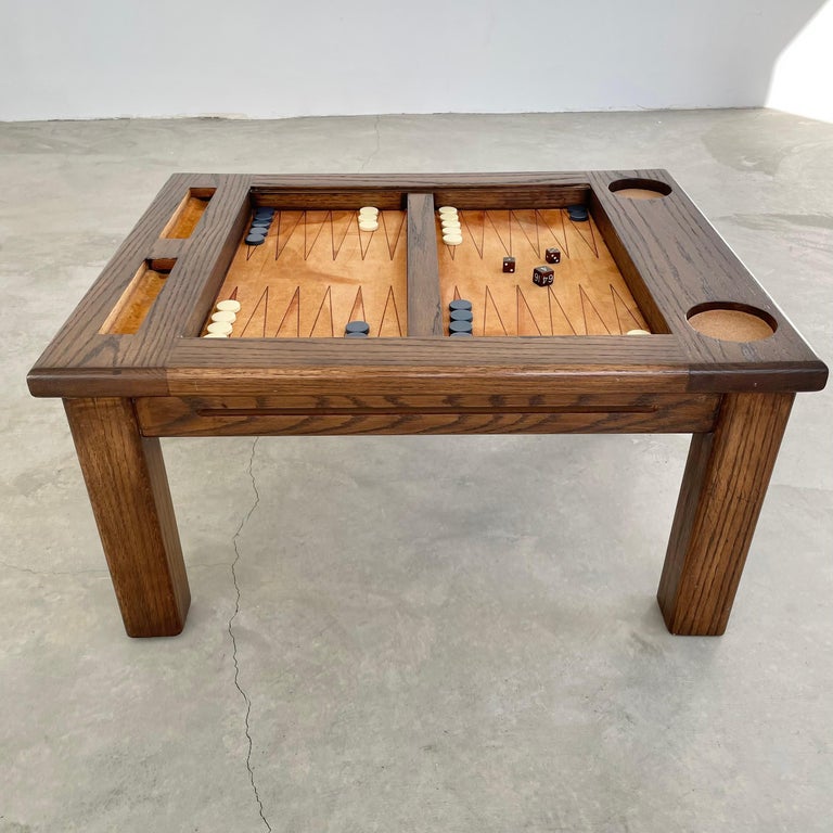 Vintage Oak and Suede Backgammon Table at 1stDibs