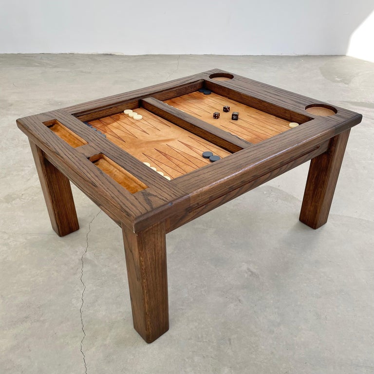 Vintage Oak and Suede Backgammon Table at 1stDibs