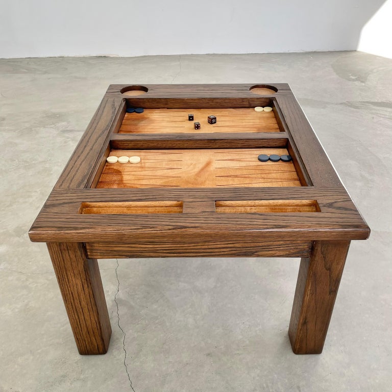 Vintage Oak and Suede Backgammon Table at 1stDibs