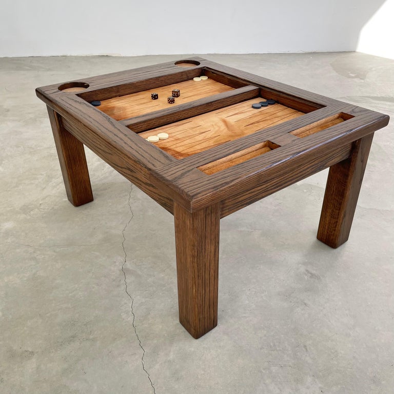 Vintage Oak and Suede Backgammon Table at 1stDibs