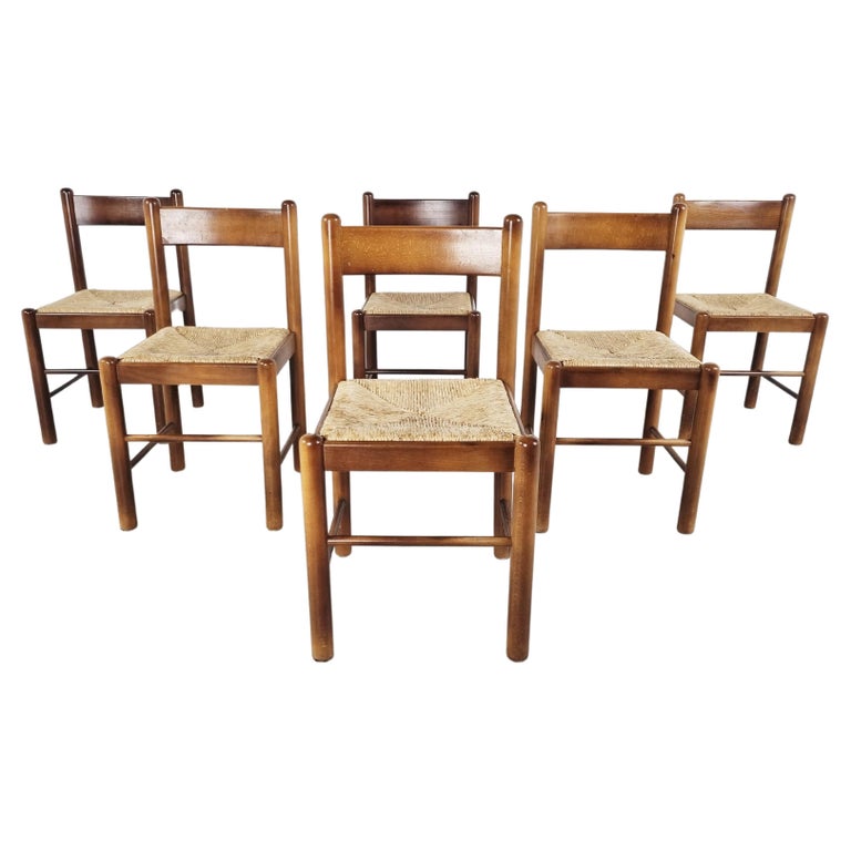 Vintage Oak and Wicker Dining Chairs, 1960s at 1stDibs
