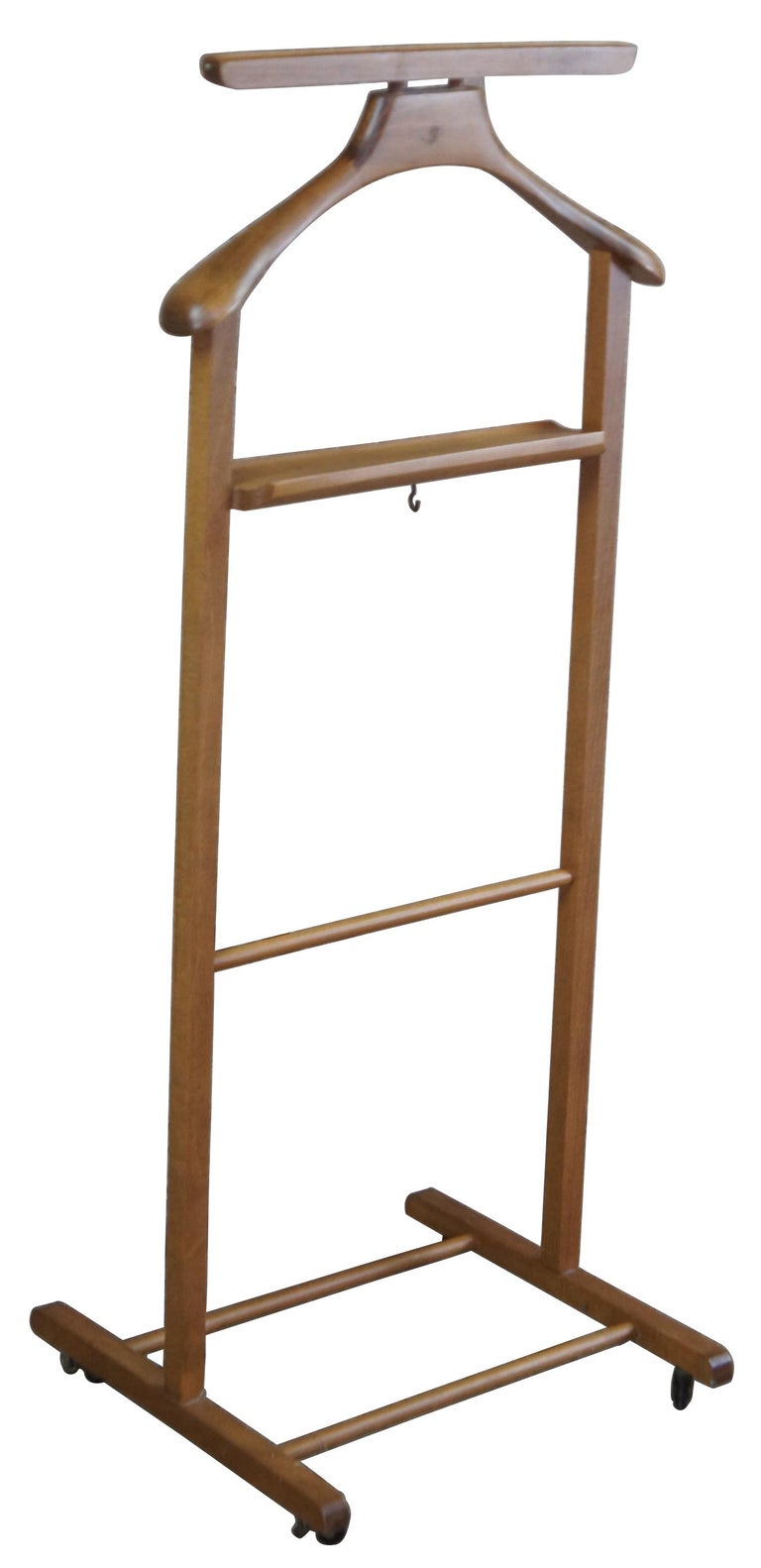 Vintage Oak Clothing Wardrobe Rack Butler Valet Stand Rolling Suit Coat ...