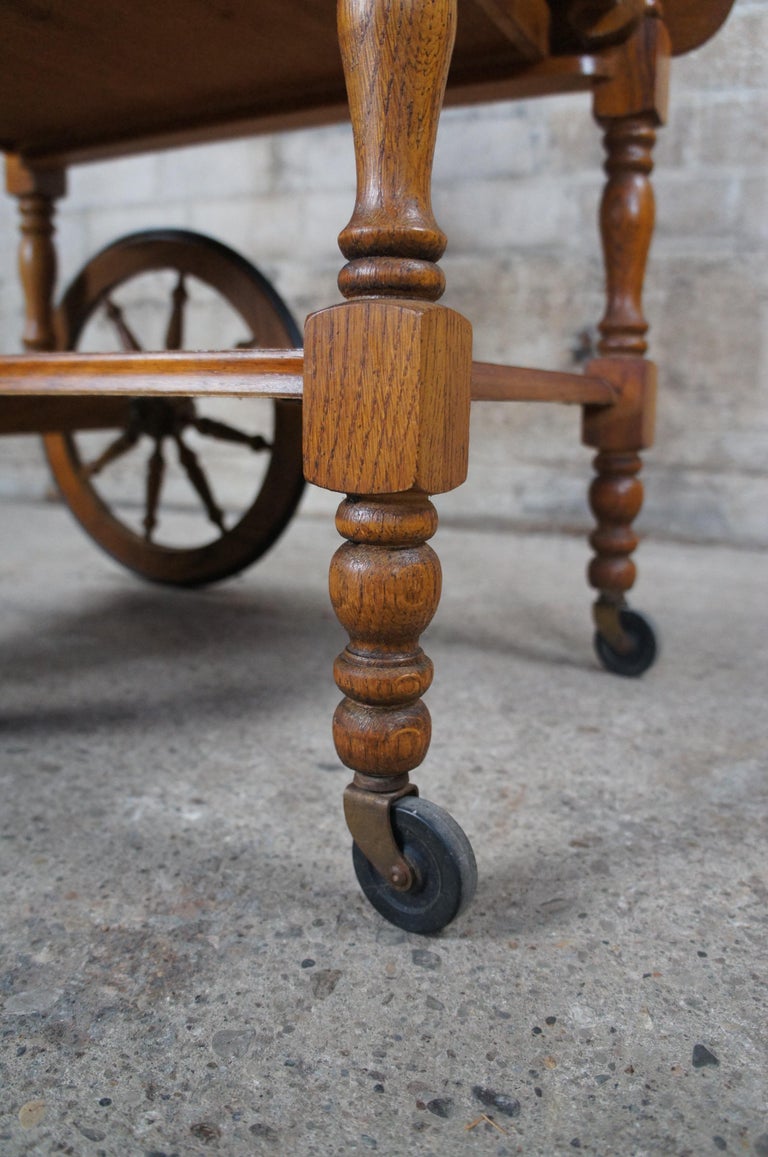 Vintage Oak Drop Leaf Butlers Bar Tea Cart or Beverage Trolley with ...