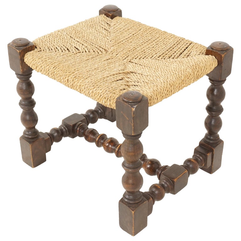 Vintage Oak Foot Stool, Rush Seat, Bench Bottom Legs, Scotland 1930 ...