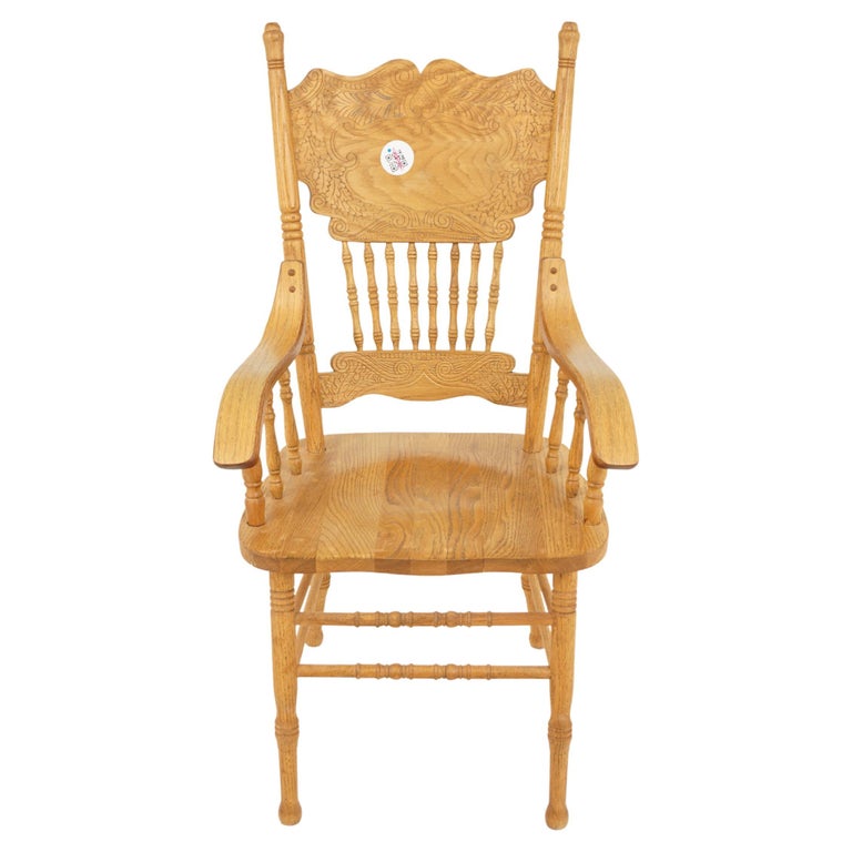 Vintage Oak Press Back Arm Chair, Office Chair, American 1950, H609 For ...