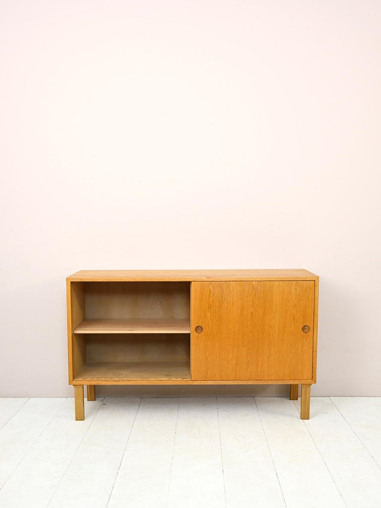 Vintage Oak Sideboard with Sliding Doors For Sale at 1stDibs