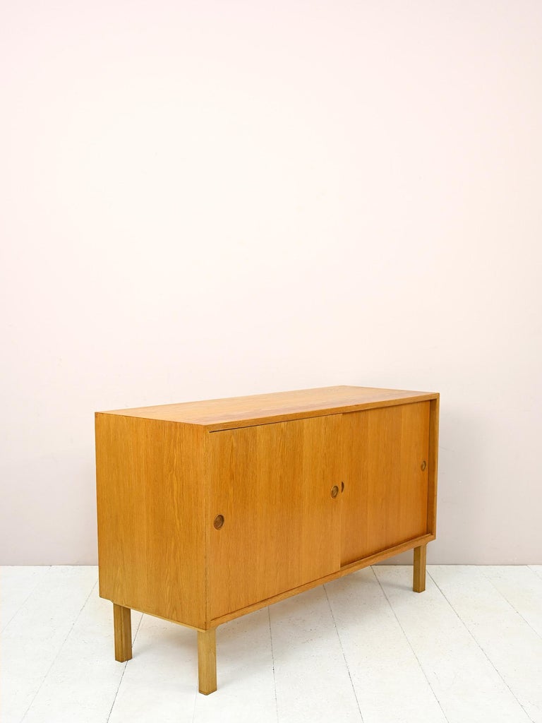 Vintage Oak Sideboard with Sliding Doors For Sale at 1stDibs