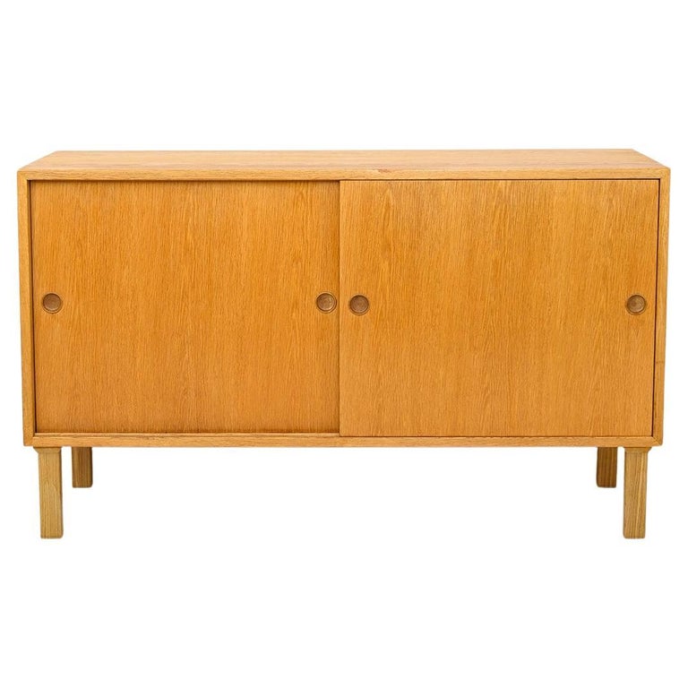 Vintage Oak Sideboard with Sliding Doors For Sale at 1stDibs