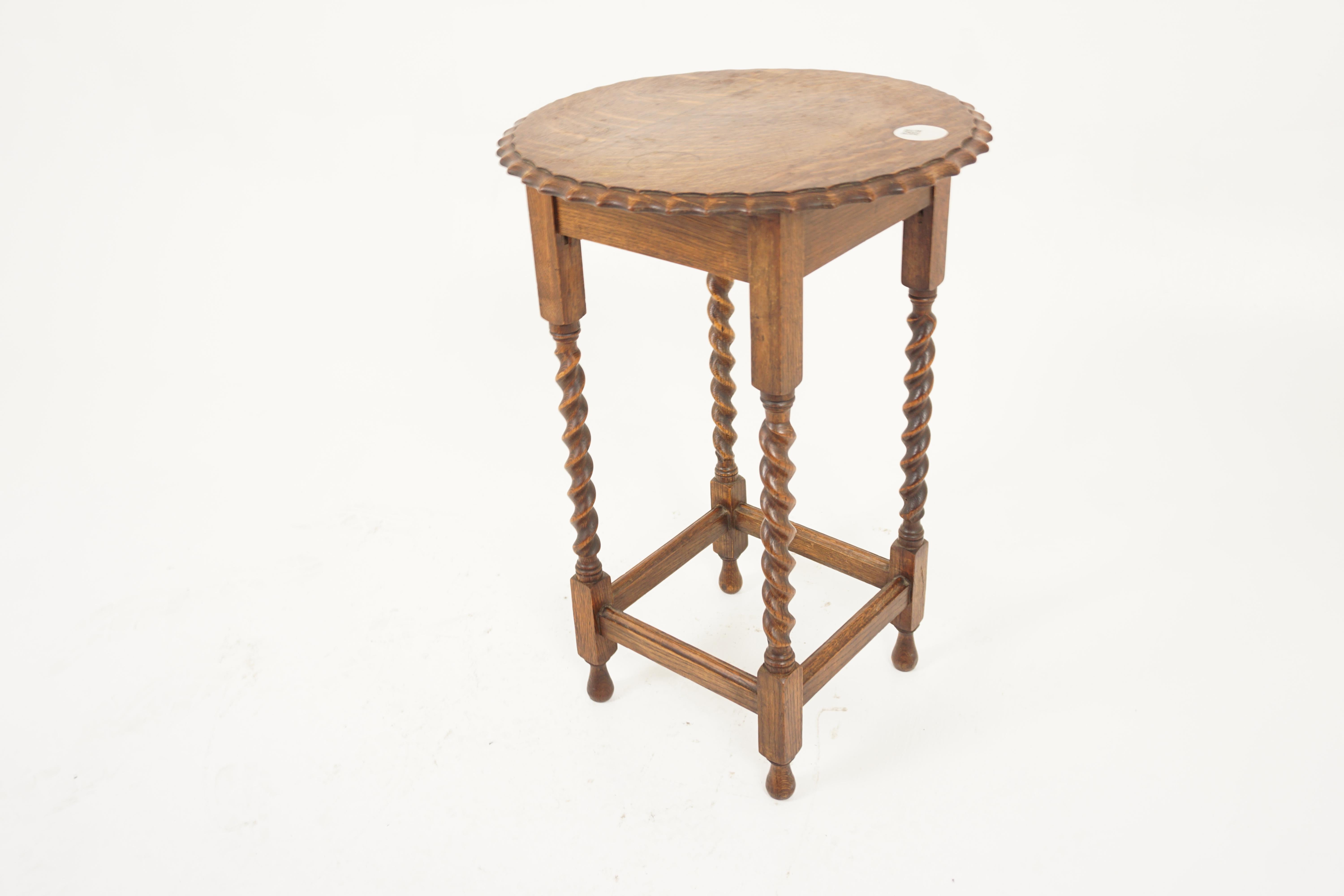 Vintage Oak Table, Circular Tiger Oak Barley Twist Table, Scotland 1920 ...