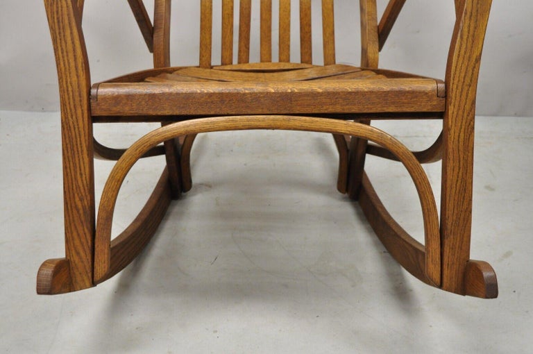 Vintage Oak Wood Adirondack Arts and Crafts Rocker Rocking Chair For ...