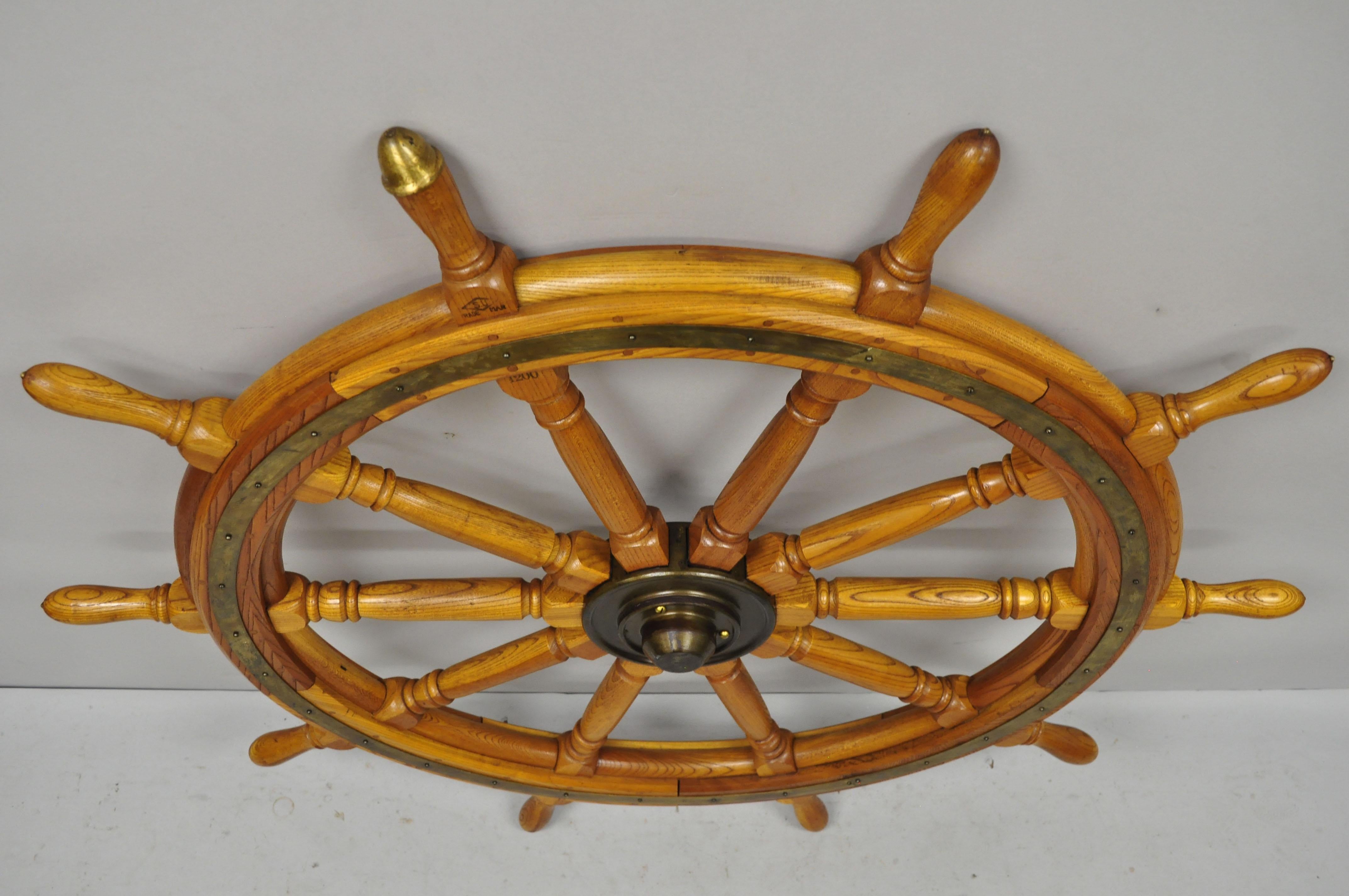 Vintage Oak Wood and Brass, Nautical Captains Ship Wheel at 1stDibs