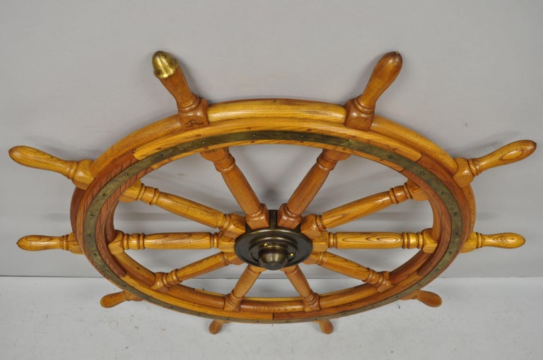 Vintage Oak Wood and Brass, Nautical Captains Ship Wheel at 1stDibs