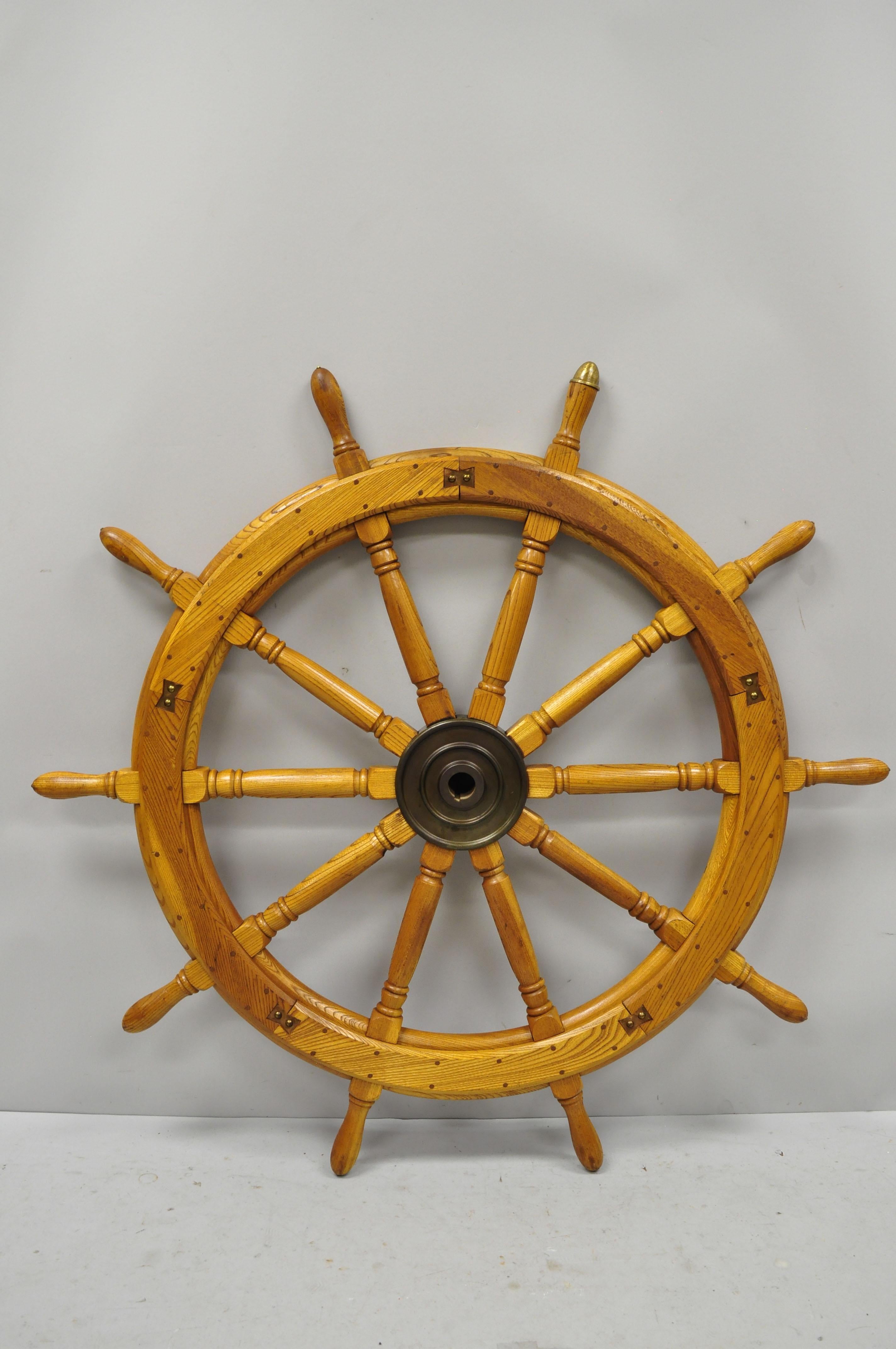 Vintage Oak Wood and Brass, Nautical Captains Ship Wheel at 1stDibs