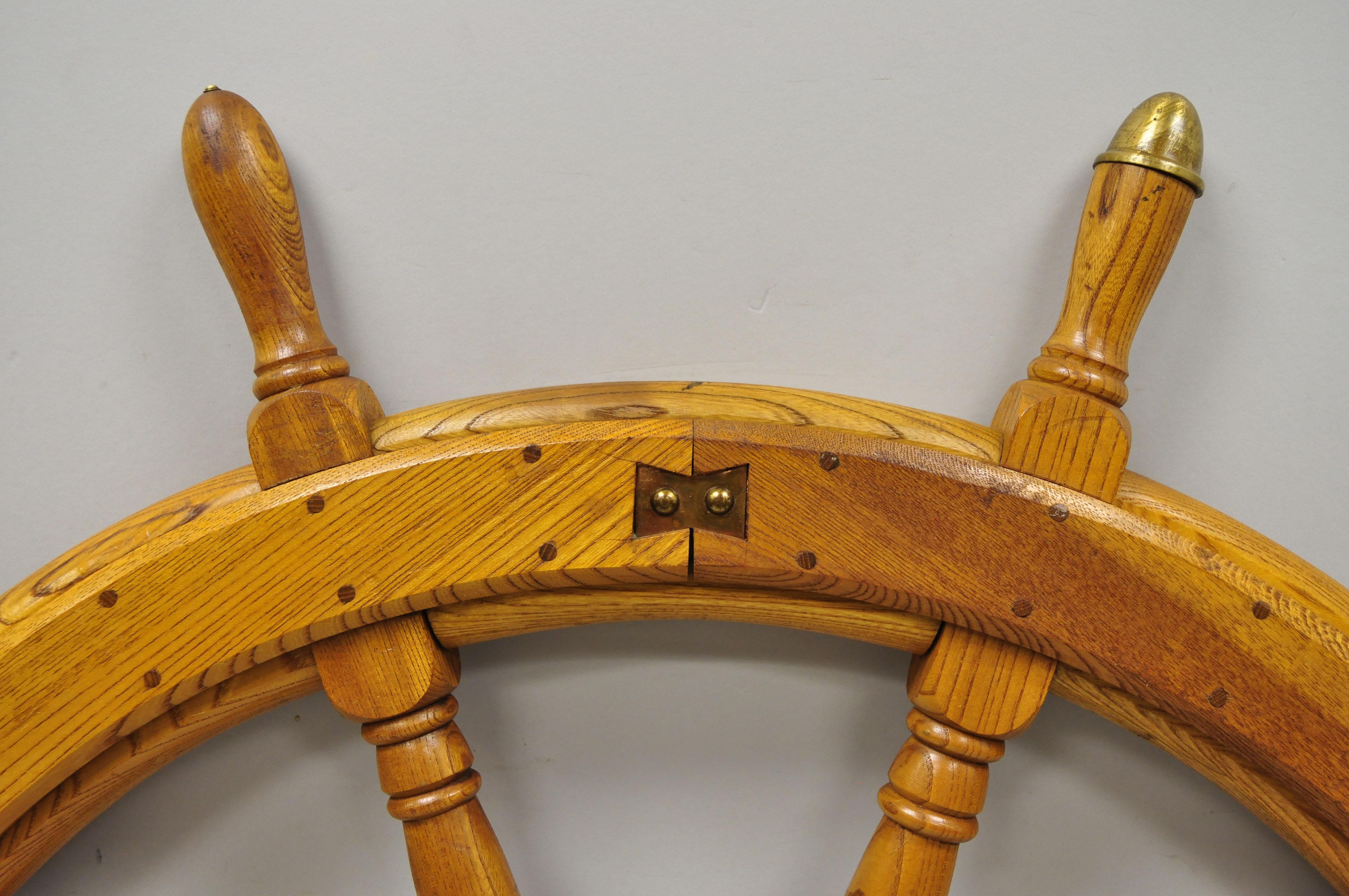 Vintage Oak Wood and Brass, Nautical Captains Ship Wheel at 1stDibs