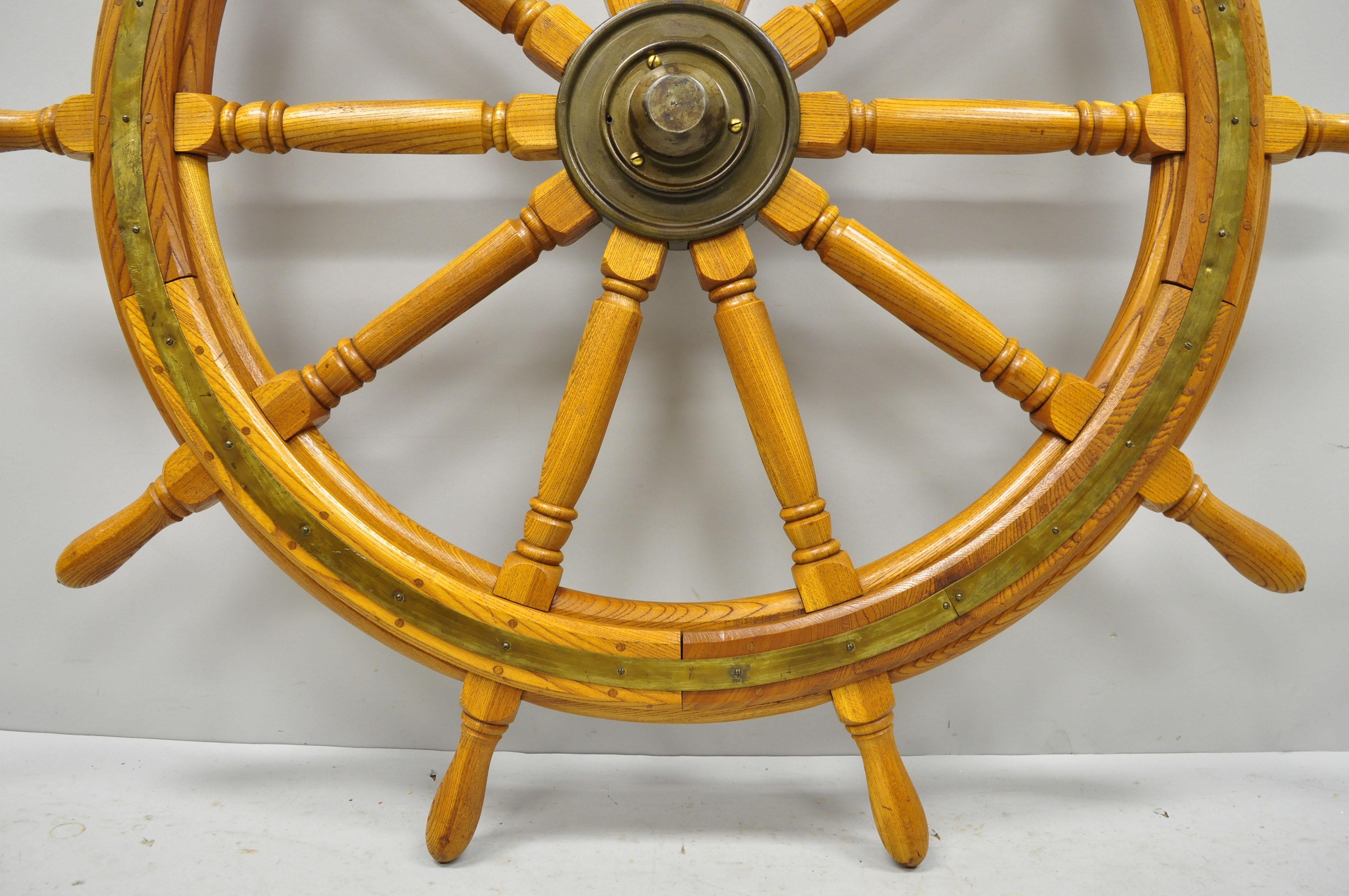 Vintage Oak Wood and Brass, Nautical Captains Ship Wheel at 1stDibs