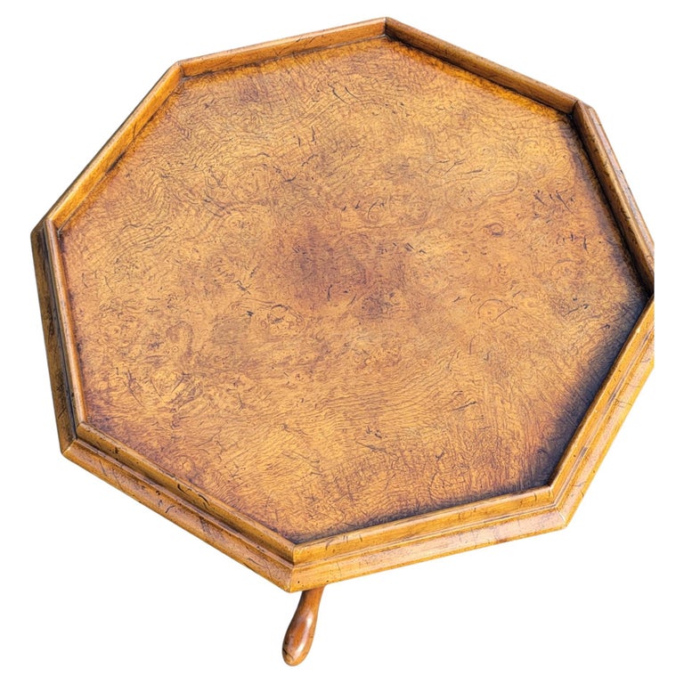 Vintage Octagon Walnut Burlwood Tri-leg Pedestal Lamp Table or Drink ...