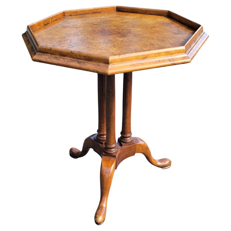 Vintage Octagon Walnut Burlwood Tri-leg Pedestal Lamp Table or Drink ...