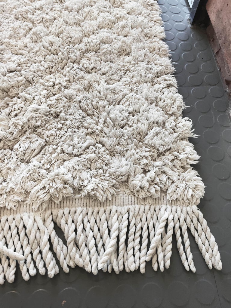 Vintage Off-White Diamond Shapes Cotton Berber Style Rug Minimal For ...