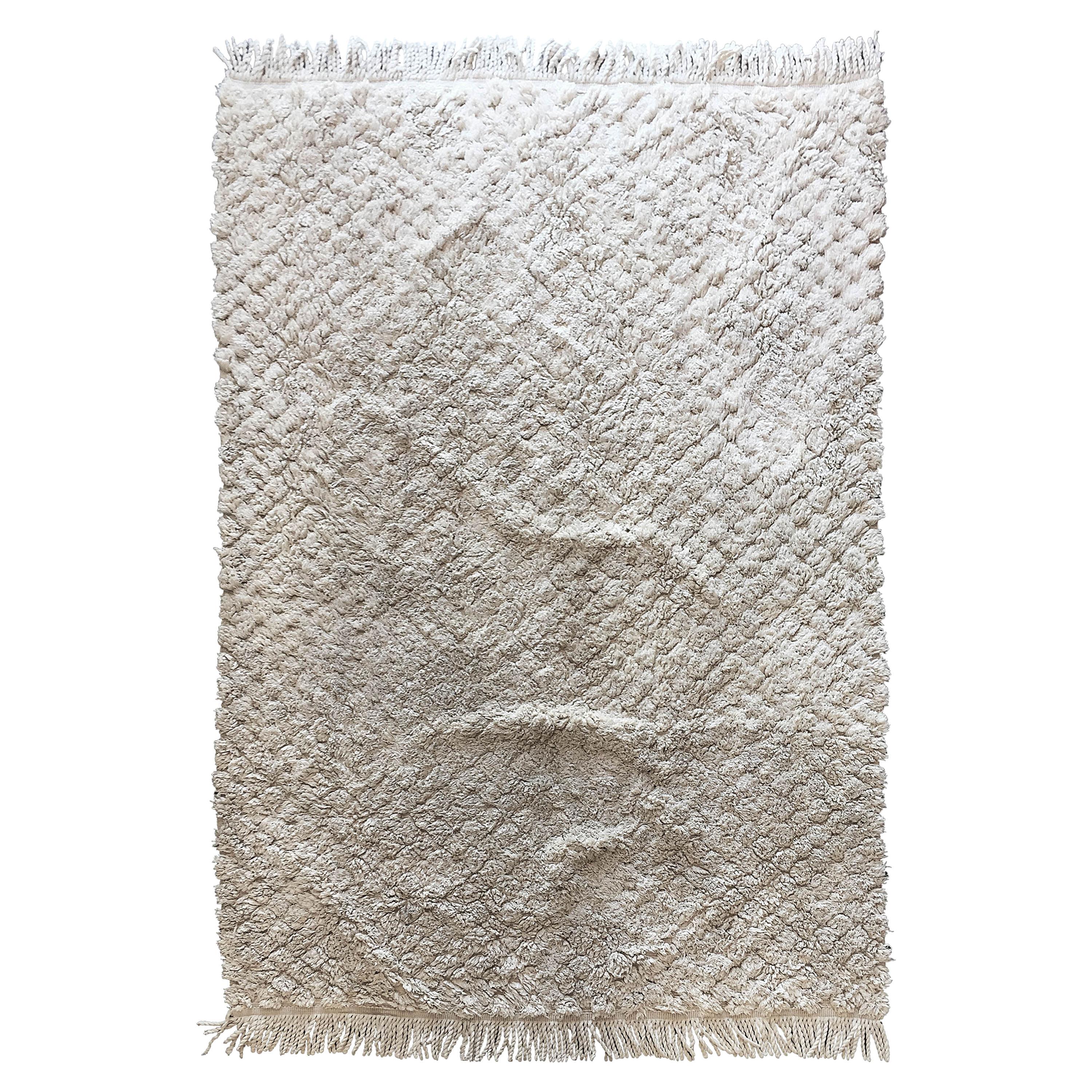 Vintage Off-White Diamond Shapes Cotton Berber Style Rug Minimal For ...