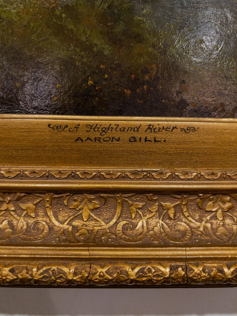 Vintage Oil Painting Entitled “Highland River” by Aaron Gill in a Gilt ...