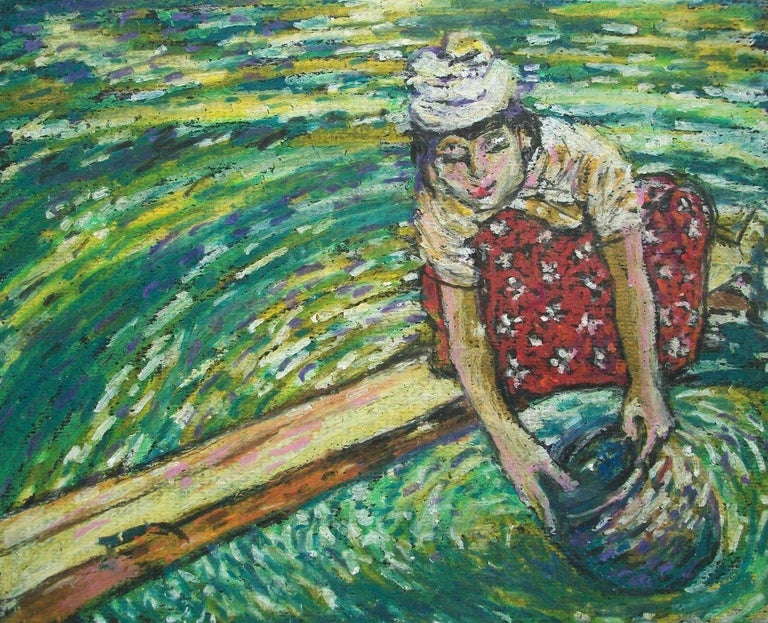 AUNG KHIN - Impressionist Oil Pastel Drawing - Unsigned - Myanmar - 20th Century For Sale at 1stDibs