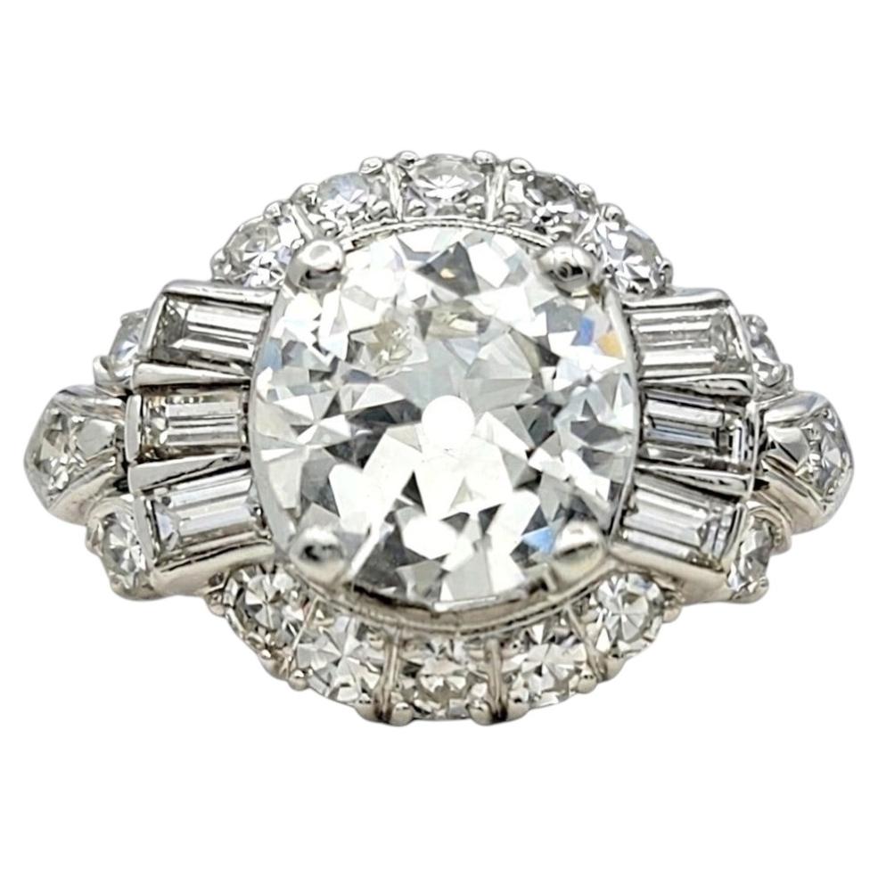 4.24 Carat Cushion and Old European Cut Diamond Platinum Engagement ...
