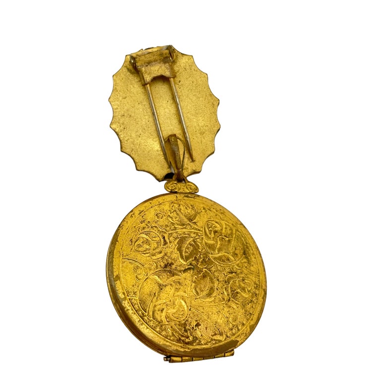 Vintage old gold tone small pearls locket dangle brooch clip For Sale ...